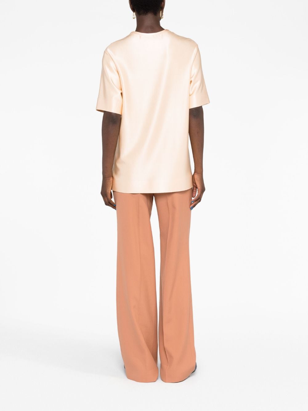 Beige crew-neck satin-finish T-shirt - women - JIL SANDER Beige crew-neck satin-finish T-shirt - women - JIL SANDER